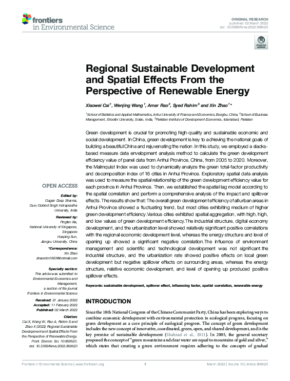 (PDF) Regional Sustainable Development and Spatial Effects From the ...