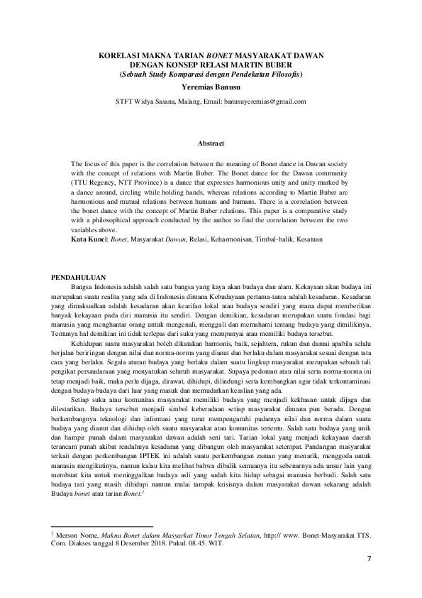 (PDF) Korelasi Makna Tarian Bonet Masyarakat Dawan Dengan Konsep Relasi ...