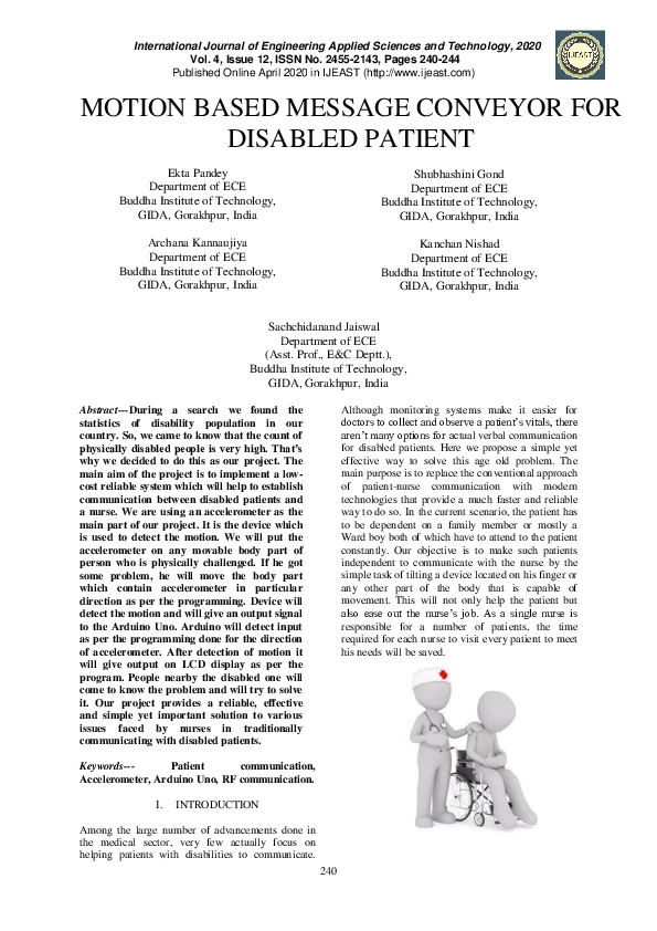 (PDF) Motion Based Message Conveyor for Disabled Patient