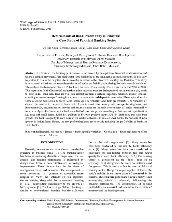 (PDF) Determinants of Bank Profitability in Pakistan: A Case Study of ...
