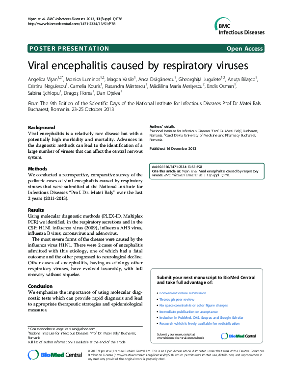 (PDF) Viral encephalitis caused by respiratory viruses