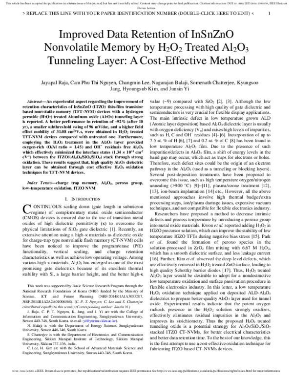 (PDF) Improved Data Retention of InSnZnO Nonvolatile Memory by H2O2Treated Al2O3Tunneling Layer ...