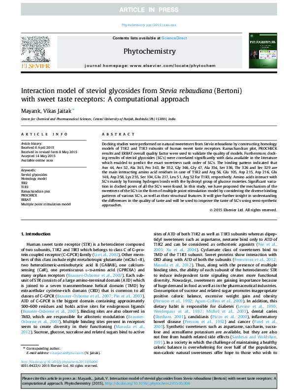 (PDF) Interaction model of steviol glycosides from Stevia rebaudiana ...