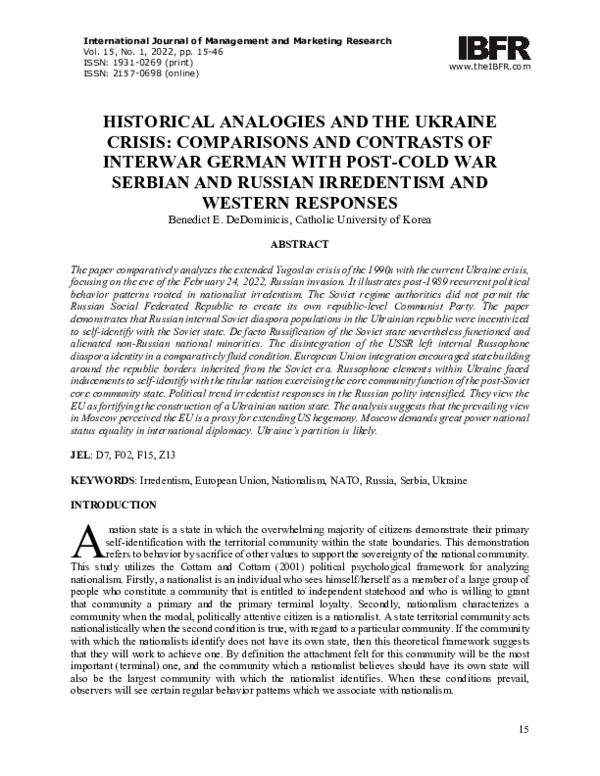 (PDF) HISTORICAL ANALOGIES AND THE UKRAINE CRISIS: COMPARISONS AND ...