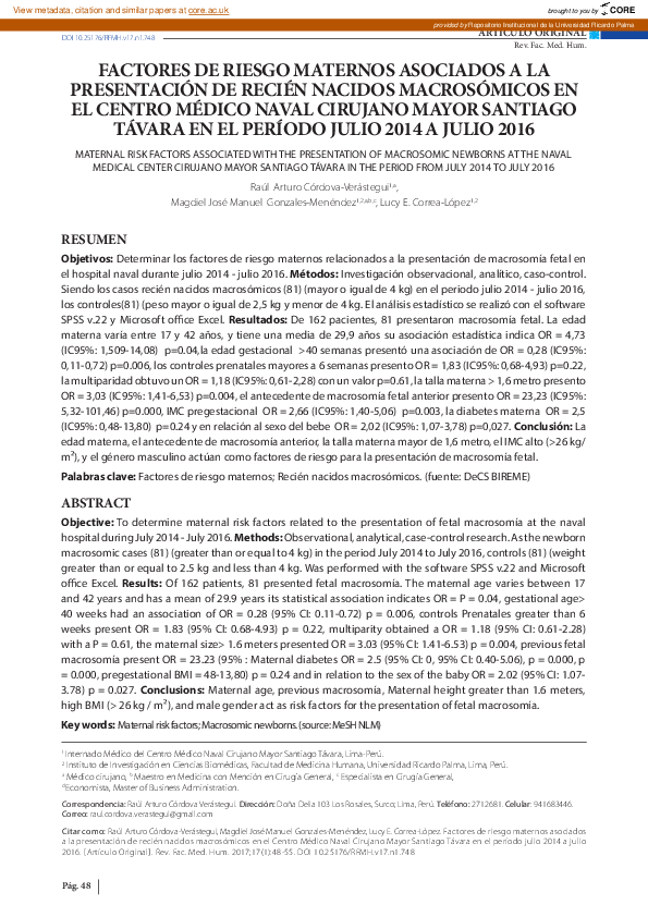 (PDF) Factores de riesgo maternos asociados a la presentación de recién ...