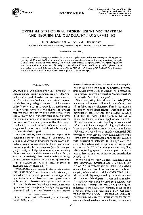 (PDF) Optimum structural design using MSC/NASTRAN and sequential quadratic programming