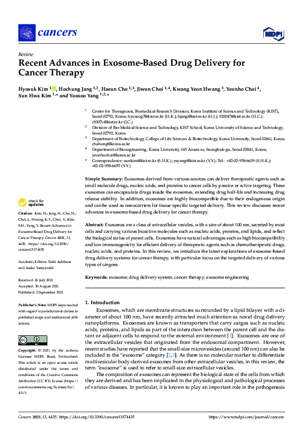 (PDF) Recent Advances in Exosome-Based Drug Delivery for Cancer Therapy
