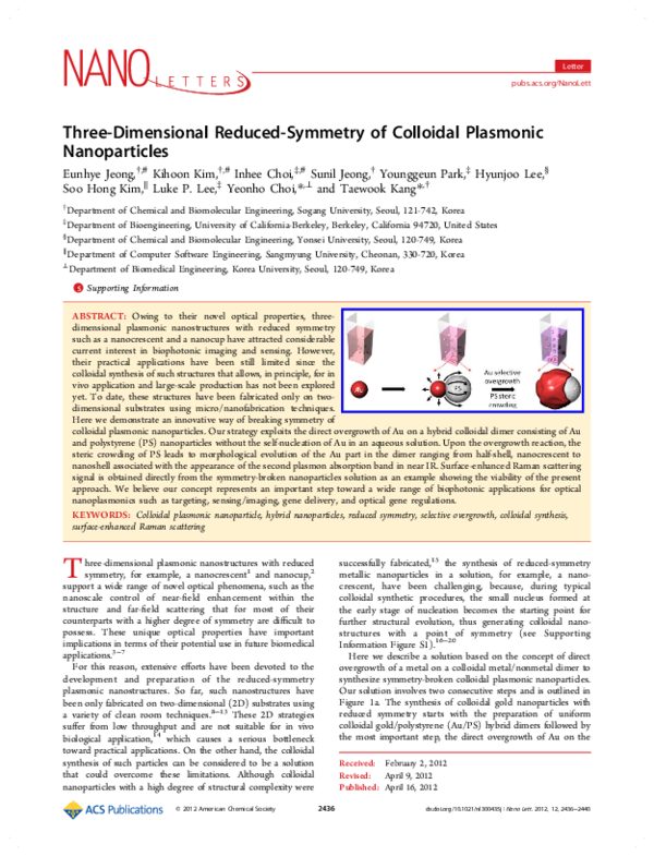 (PDF) Three-Dimensional Reduced-Symmetry of Colloidal Plasmonic Nanoparticles