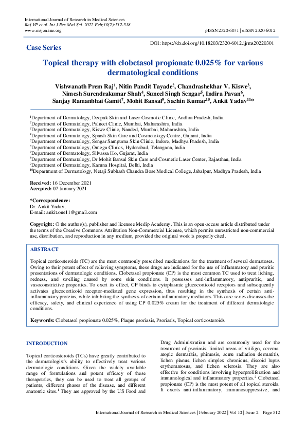 Pdf Topical Therapy With Clobetasol Propionate 0025 For Various Dermatological Conditions
