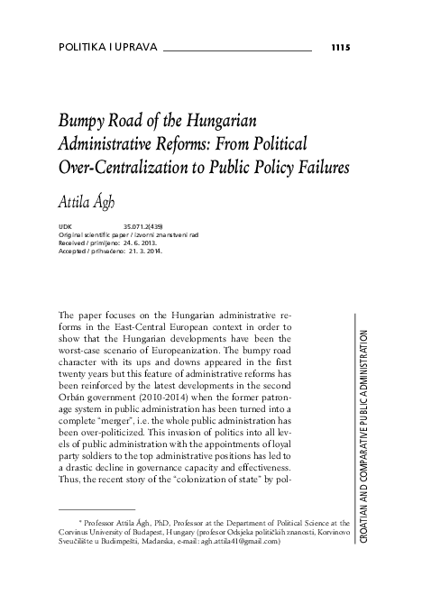 (PDF) Bumpy Road of the Hungarian Administrative Reforms: From Political Over-Centralization to ...