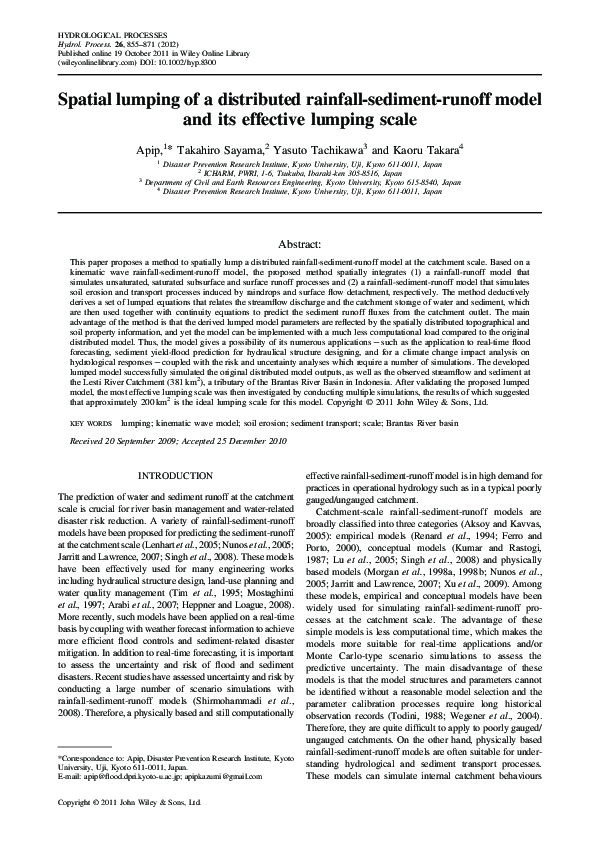 (PDF) Spatial lumping of a distributed rainfall-sediment-runoff model ...