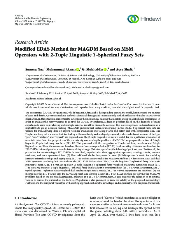 (PDF) Modified EDAS Method for MAGDM Based on MSM Operators with 2-Tuple Linguistic T -Spherical ...