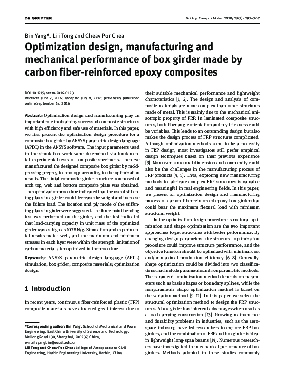(PDF) Optimization design, manufacturing and mechanical performance of box girder made by carbon ...