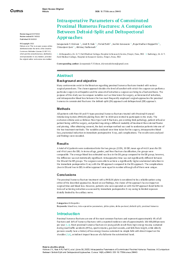 (PDF) Intraoperative Parameters of Comminuted Proximal Humerus ...