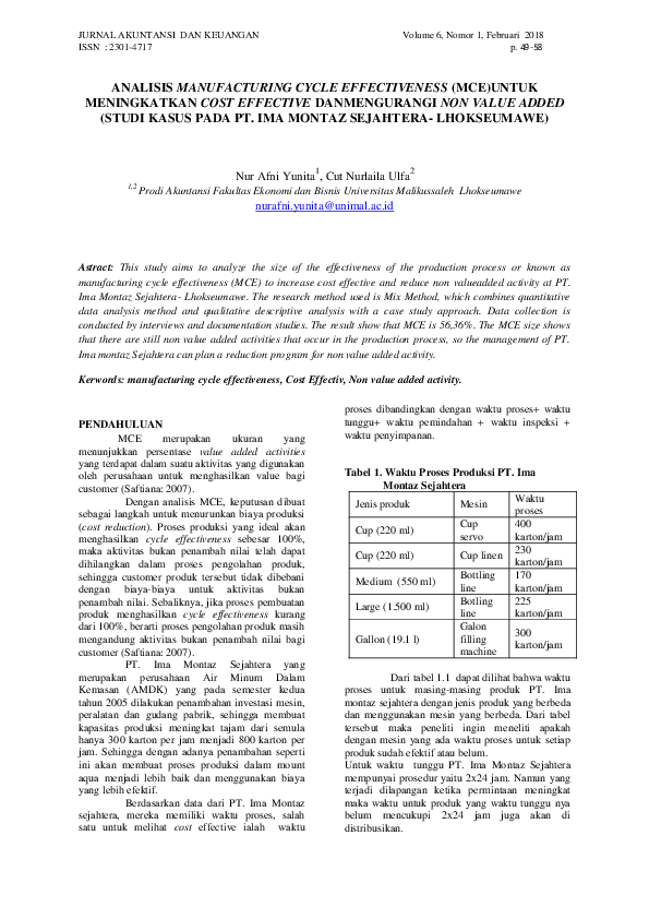 (PDF) Analisis Manufacturing Cycle Effectiveness (McE)Untuk Meningkatkan Cost Effective ...