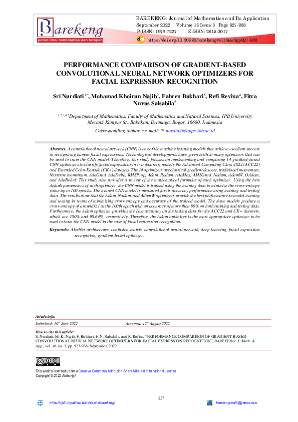 (PDF) Performance Comparison of Gradient-Based Convolutional Neural Network Optimizers for ...
