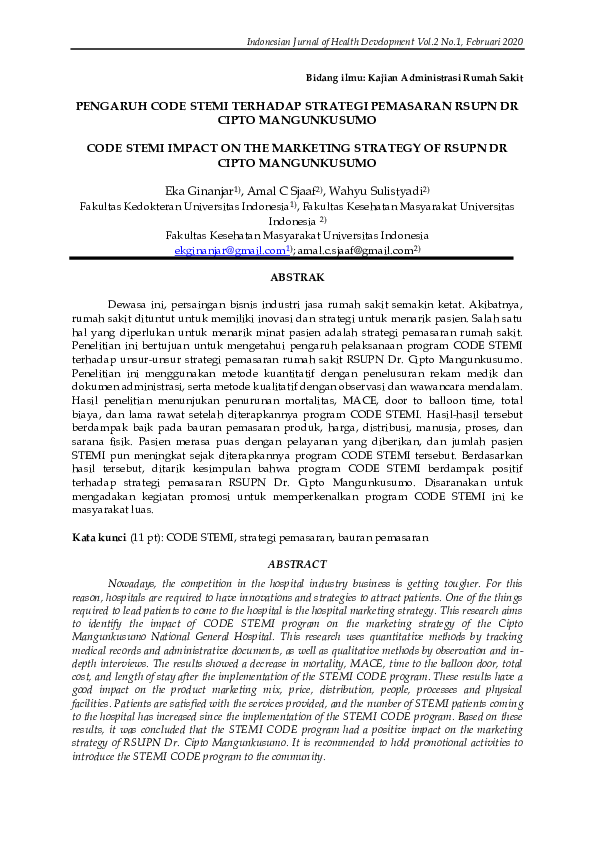 (PDF) Pengaruh Code Stemi Terhadap Strategi Pemasaran Rsupn DR Cipto ...
