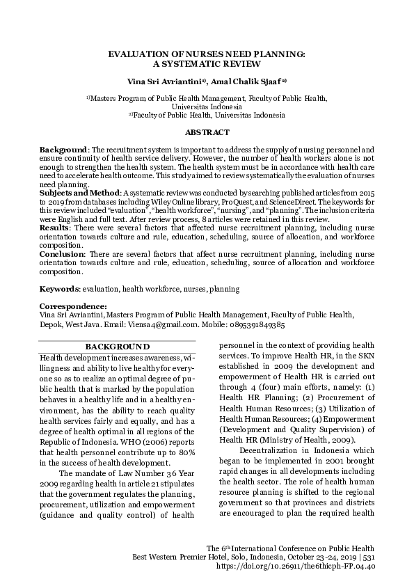 (PDF) Evaluation of Nurses Need Planning: A Systematic Review