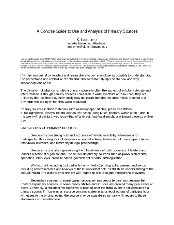 (PDF) A Concise Guide to Use and Analysis of Primary Sources