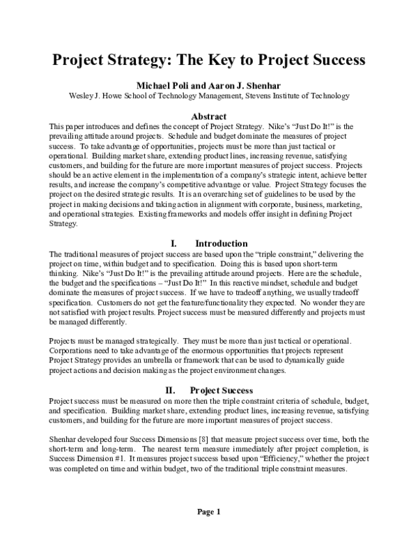 (PDF) Project strategy: the key to project success