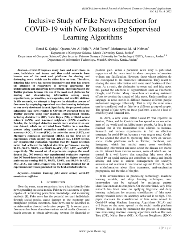 (PDF) Inclusive Study of Fake News Detection for COVID-19 with New ...
