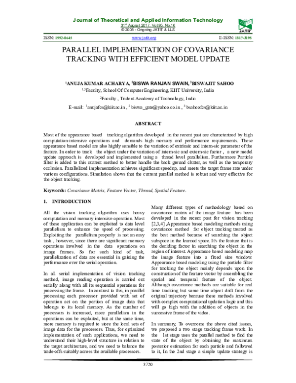 (PDF) Parallel Implementation of Covariance Tracking with Efficient Model Update 1