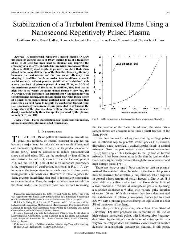 (PDF) Stabilization of a Turbulent Premixed Flame Using a Nanosecond Repetitively Pulsed Plasma