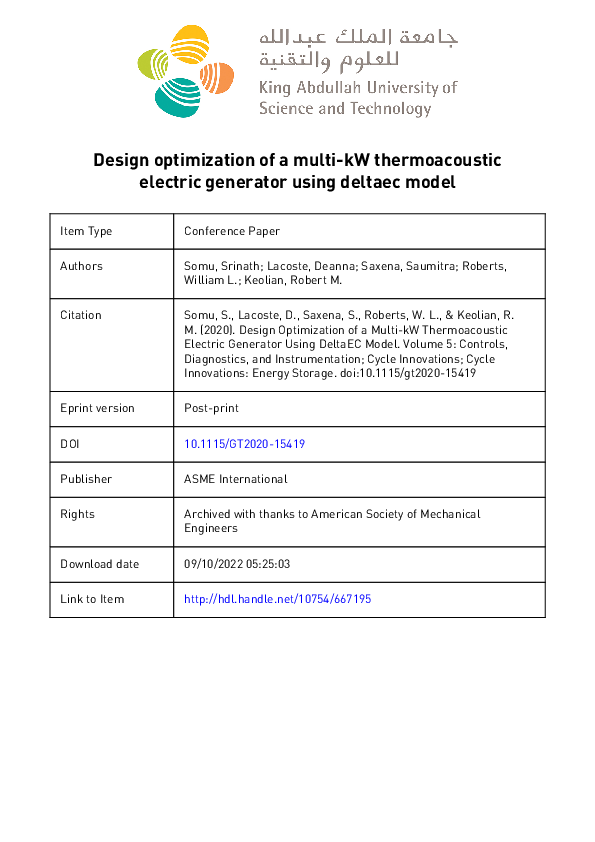 (PDF) Design Optimization of a Multi-kW Thermoacoustic Electric Generator Using DeltaEC Model