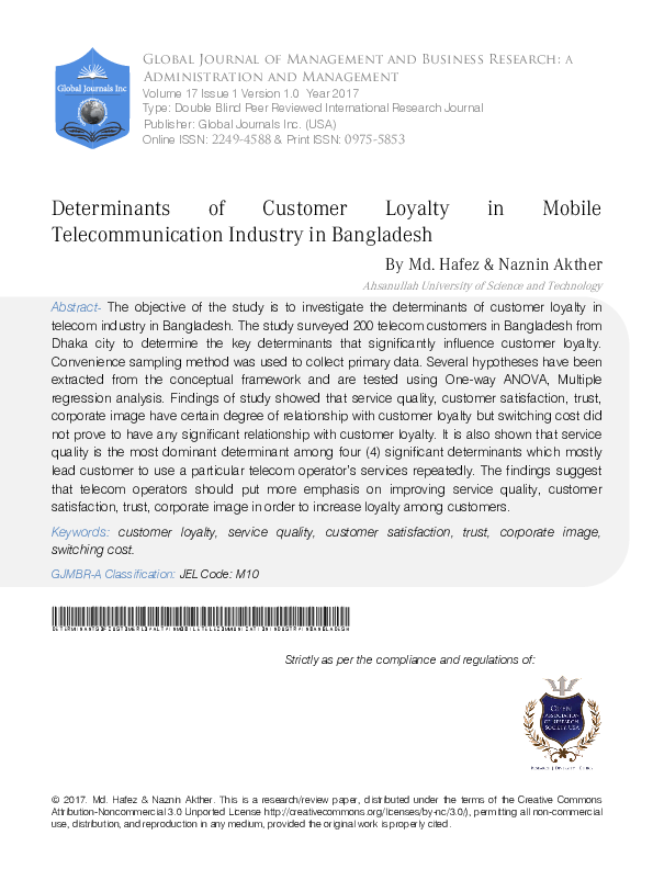 (PDF) Determinants of Customer Loyalty in Mobile Telecommunication ...