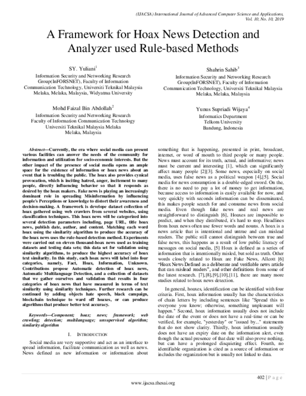 Pdf A Framework For Hoax News Detection And Analyzer Used Rule Based