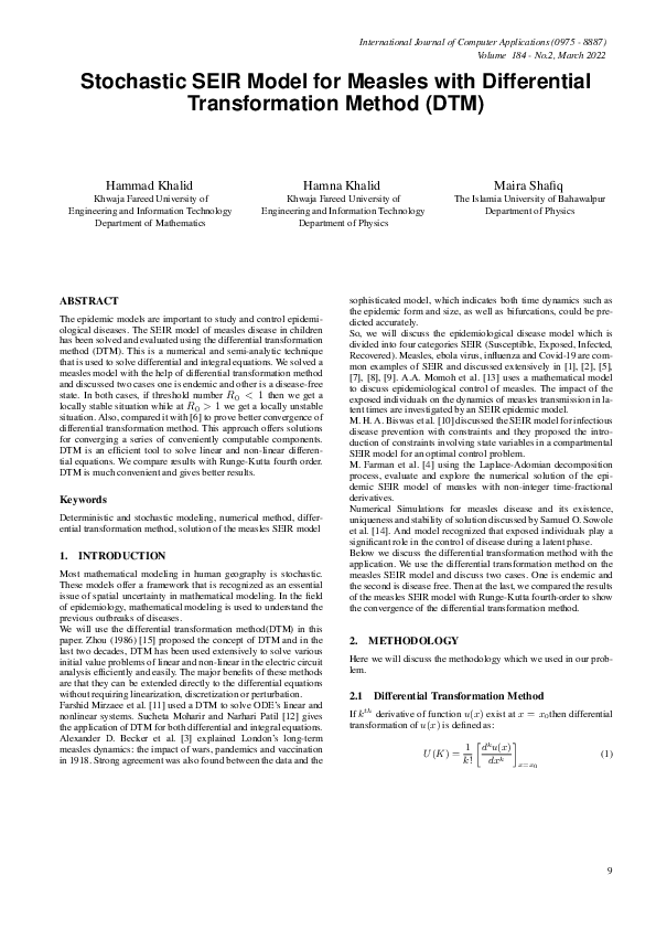 Pdf Stochastic Seir Model For Measles With Differential
