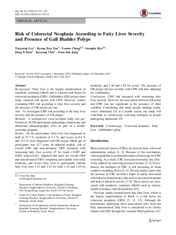 (PDF) Risk of Colorectal Neoplasia According to Fatty Liver Severity ...