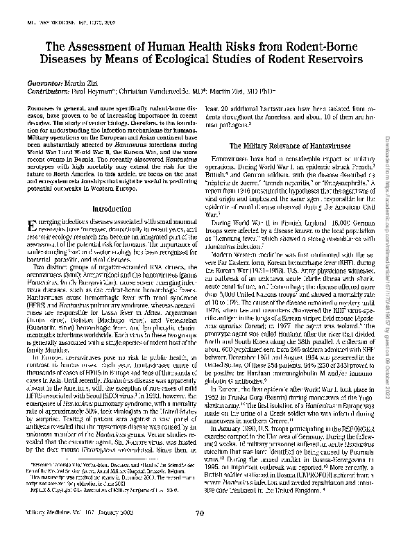 (PDF) The Assessment of Human Health Risks from Rodent-Borne Diseases ...