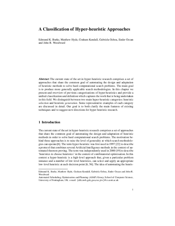 (PDF) A Classification of Hyper-heuristic Approaches