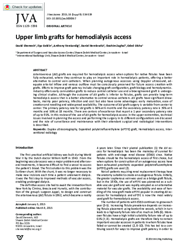 (PDF) Upper limb grafts for hemodialysis access | Ilya Goldin ...