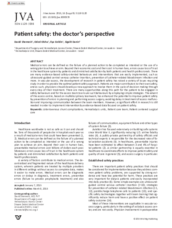 (PDF) Patient safety: the doctor's perspective