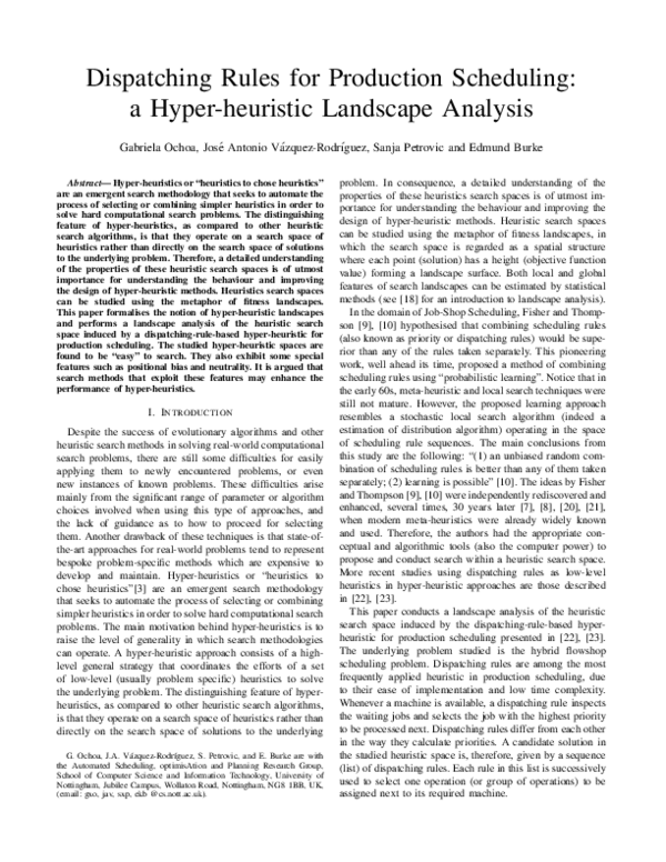 (PDF) Dispatching rules for production scheduling: A hyper-heuristic landscape analysis