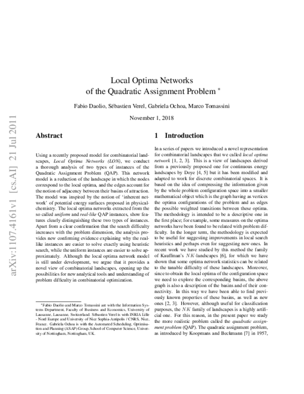 (PDF) Local Optima Networks of the Quadratic Assignment Problem | Gabriela Ochoa - Academia.edu