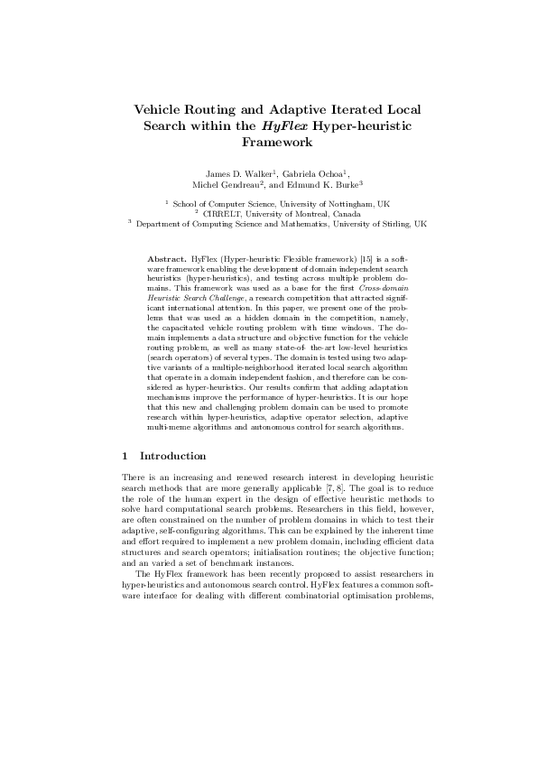 Pdf Vehicle Routing And Adaptive Iterated Local Search Within The Hyflex Hyper Heuristic Framework
