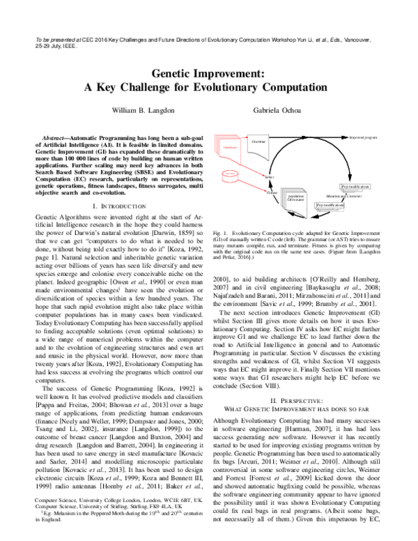 (PDF) Genetic improvement: A key challenge for evolutionary computation ...