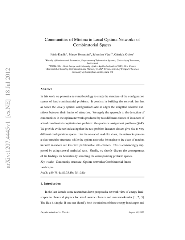Pdf Communities Of Minima In Local Optima Networks Of Combinatorial