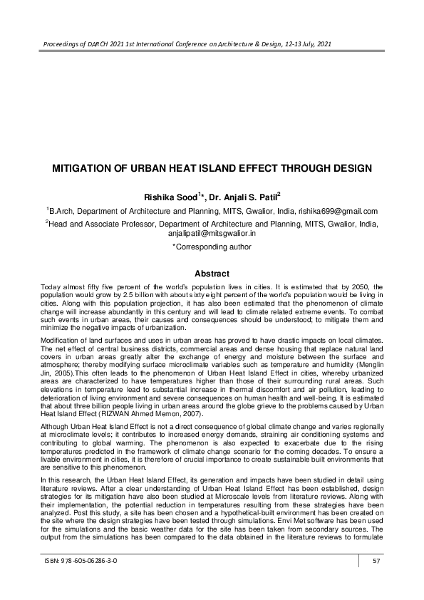 (PDF) Mitigation of Urban Heat Island Effect Through Design