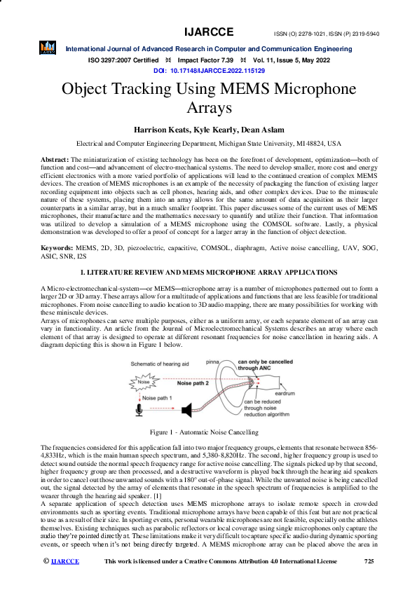 Pdf Object Tracking Using Mems Microphone Arrays