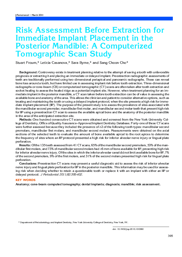 (PDF) Risk Assessment Before Extraction for Immediate Implant Placement ...