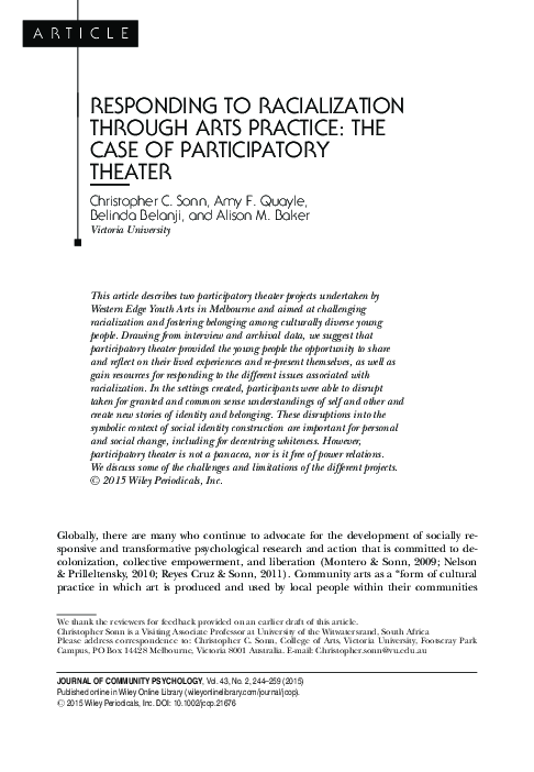 (PDF) Responding to Racialization Through Arts Practice: The Case of ...