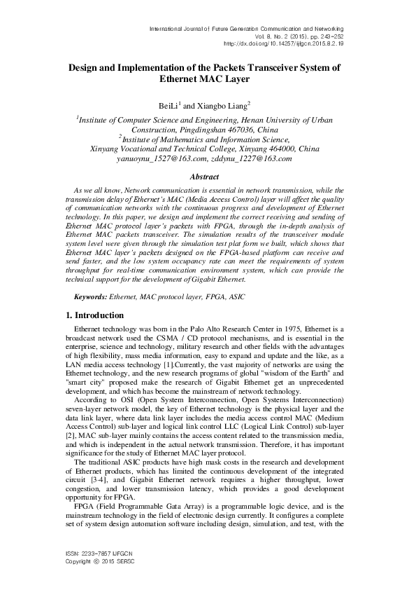 (PDF) Design and Implementation of the Packets Transceiver System of Ethernet Mac Layer