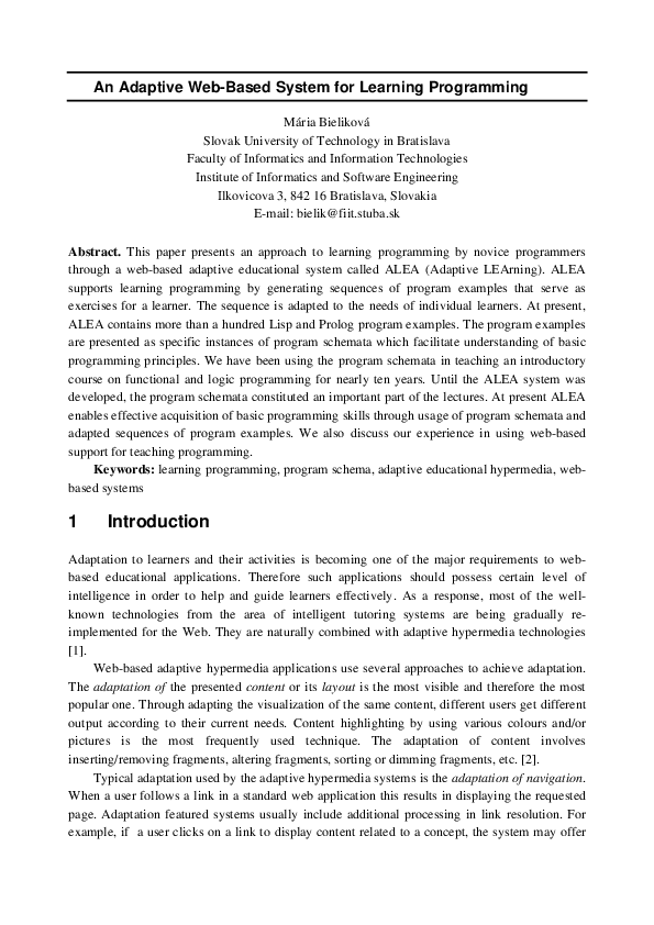 (PDF) Adaptive Web-Based System for Novice Programming Learning