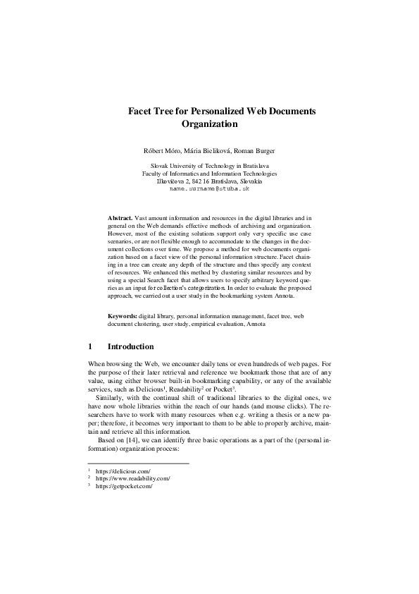 (PDF) Facet Tree for Personalized Web Documents Organization
