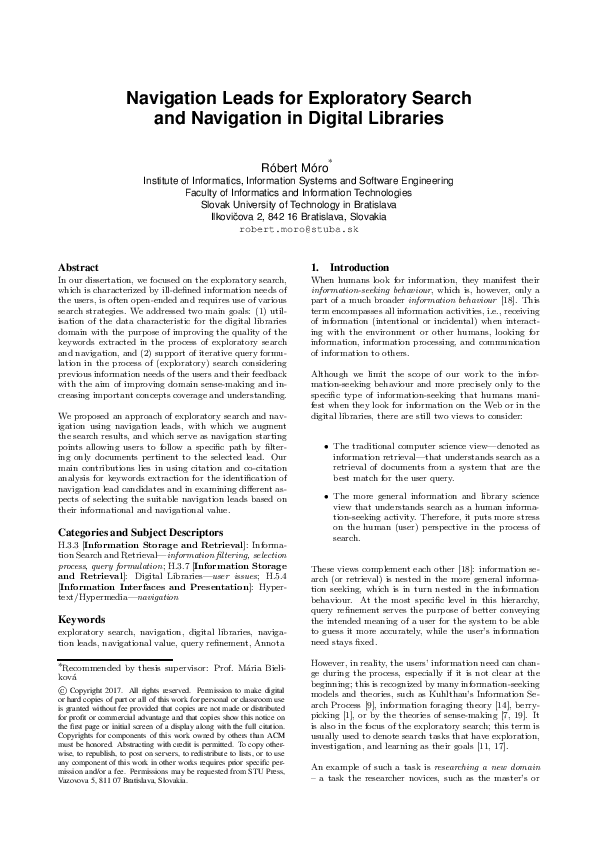 (PDF) Navigation leads for exploratory search and navigation in digital libraries