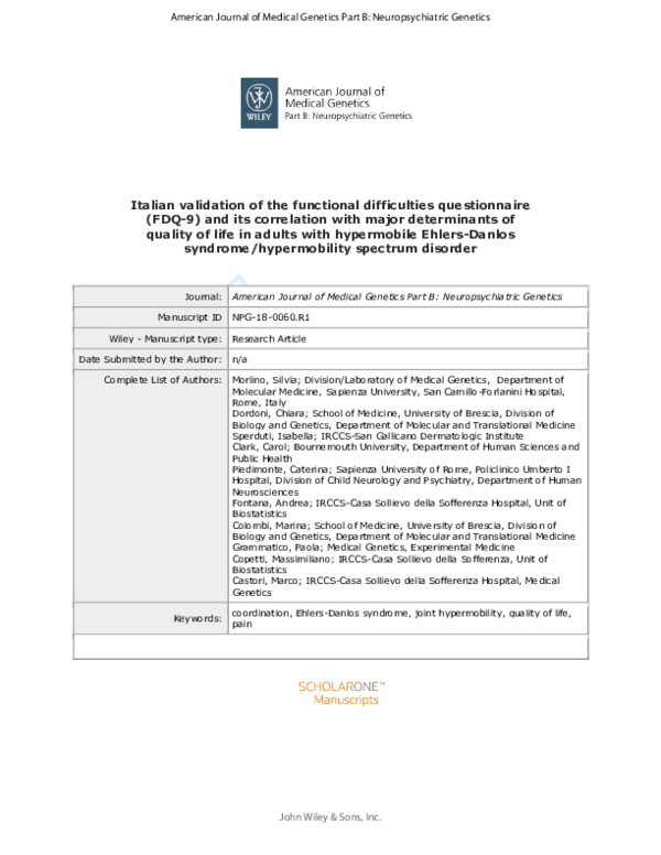 (PDF) Italian validation of the functional difficulties questionnaire ...